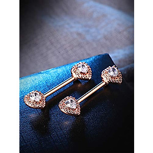 4 Pairs Stainless Steel Nipple Rings Tongue Ring Piercing Body Jewelry Barbell CZ Heart Shape Rings for Women (Rose Gold Bar and White Zirconia)