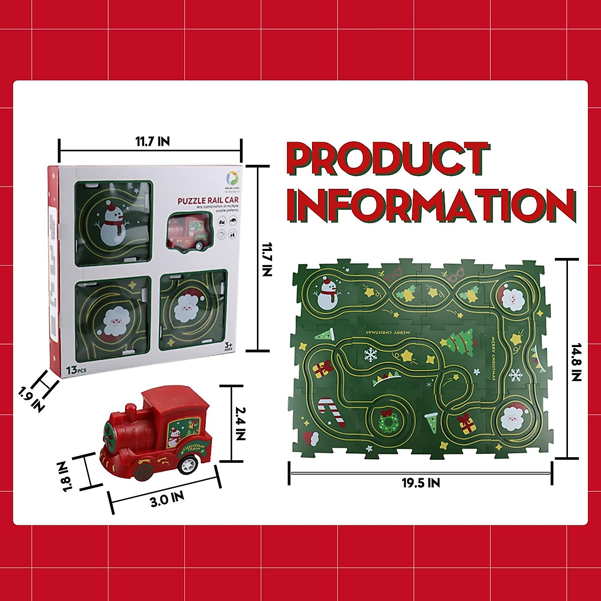 Children's Educational Puzzle Track Car Play Set - Christmas Series DIY Assembling Toddler Puzzle Track with Rail Car for Kids Ages 3+（13PCS）