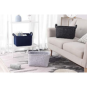 Rhyan Felt Storage Basket/Bin with PU Handles, Collapsible & Convenient Storage Solution for Office, Bedroom, Closet, Toys, Laundry(Light Gray)