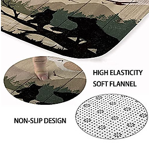 Dia Magico 4PCS Black Bear Shower Curtain Set, Rabbit Bird Deer Elk Moose Wildlife Animal Hunting Nature Pine Tree Woodland Country Rustic Farmhouse Bathroom Decor, Non-Slip Bath Mat, Sun & Mountain