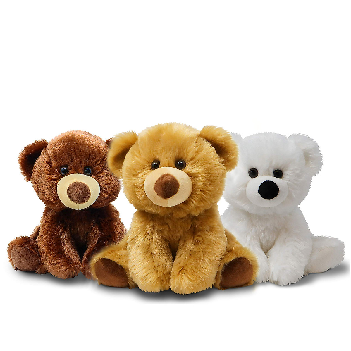 Fluffuns Teddy Bears - 9" - Cute Stuffed Animal in 3 Colors - 3-Pack of Stuffed Bears: Brown, Golden, White Teddy Bear- Plush Toy - Great Gift for Baby Girl, Boy, Kid and More!