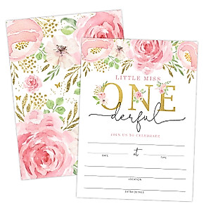 Your Main Event Prints Little Miss ONEderful First Birthday Invitations With Flowers and Butterflies - 20 Invitations - Envelopes Not Included