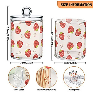 Vnurnrn Clear Plastic Jar Set for Cotton Ball, Cotton Swab, Cotton Round Pads, Floss, Strawberries Bathroom Canisters Storage Organizer, Vanity Makeup Organizer,2Pack