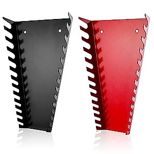 ALOANES 26-Slot Metal Wrench Organizer, Heavy Duty Wrench Organizer Tray for Tool Box, Professional Fit SAE & Metric Wrench Storage, 2 Pack Wrench Holders(Red&Black)