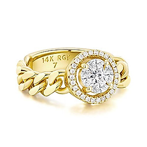 AllenCOCO Gold Cubic Zirconia Ring for Women Trendy Ring 14k