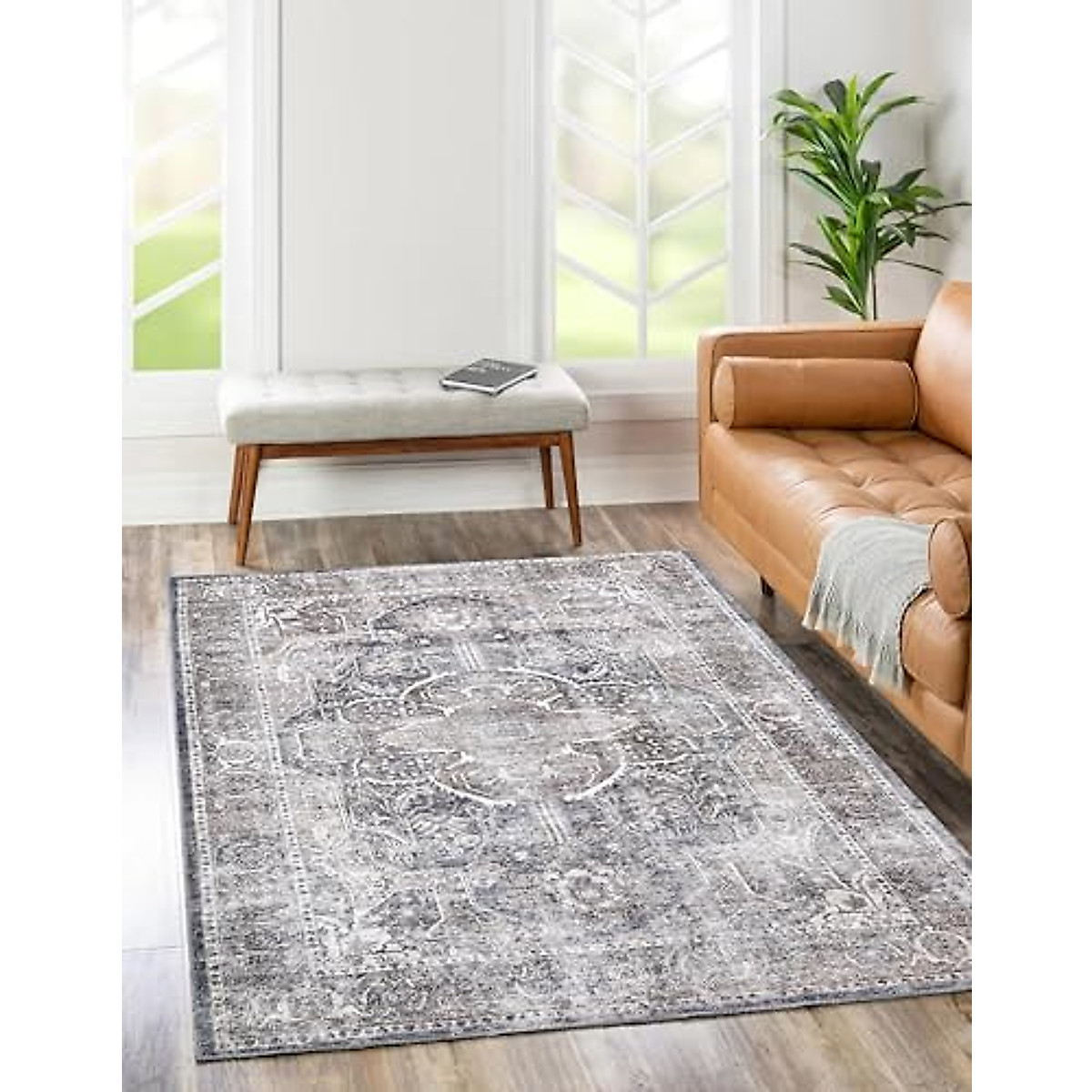 The Rug Collective Machine Washable Area Rugs 9x12 Living Room- Distressed, Vintage, Premium Recycled Cotton | Fade & Stain Resistant, Pet & Kid Friendly, Eco Friendly, Non-Shed, Non-Slip | Kendra Ash