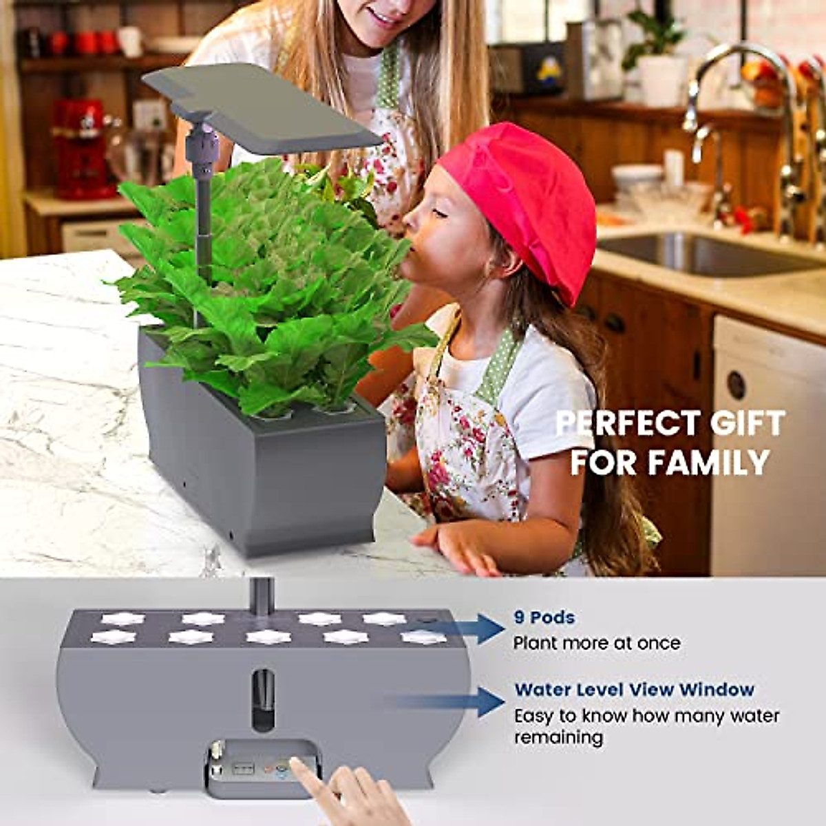 Wattne 9Pods Hydroponics Growing System with LED Grow Light for Home Kitchen, Adjustable (7-23 inches) Height, Automatic Timer Germination Kit for Vegetables & Fruits
