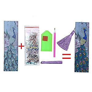 Diamond Painting Bookmarks 4 Sets Animal 5D Diamond Bookmarks with Unique Pendant Diamond Painting Kits for Kids Adults Beginners