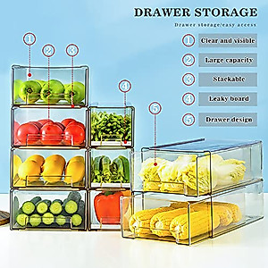 2 Pack Stackable Refrigerator Drawers Pull Out Bins Clear Fridge Drawer Organizer Food Storage Containers Plastic Veggie Fruit Produce Saver for Pantry Kitchen Freezer