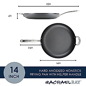 Rachael Ray 80089 Professional Hard Anodized Nonstick Frying/Fry Pan/Skillet with Helper Handle, 14 Inch - Gray