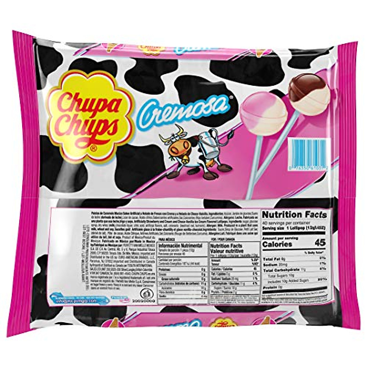 Chupa Chups Cremosa Lollipop Assortment, 2 Ice Cream Flavors, Individually Wrapped Candy for Kids, 16.9 OZ Bag (40 Suckers)