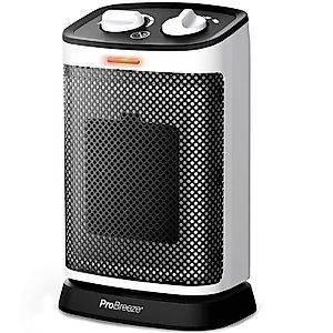 Pro Breeze Oscillating Ceramic Space Heater 1500W – Heater Fan with 6 Operation Modes, Adjustable Thermostat, Overheat Protection and Tip-over Switch – Fan Heater for Home Office, Bedroom, Desk