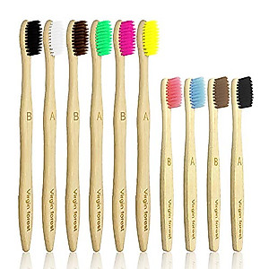 Virgin Forest Kids Bamboo Toothbrush, Eco Friendly Toothbrushes, BPA Free Soft Bristle for Assorted Colors Adults and Children (6+4 Pack)
