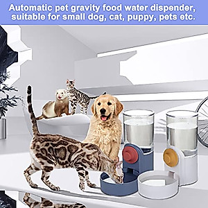 Automatic Food Feeder Water Dispenser, Removable Cage Hanging Food Water Bowl Bottle for Pet Dog Cat, Gravity Auto Food Feeder Waterer for Small Animals, Cat, Rabbit, Bird, Puppy (Waterer, Blue)