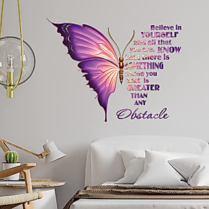 Large Inspirational Butterfly Wall Decals Stickers, Motivational Saying Positive Peel and Stick Wall Art Decals for Women Girls Bedroom Living Room Office Wall Decor (Colorful)