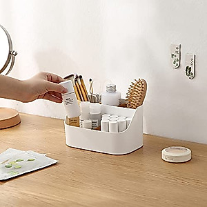 SUNFICON White Bathroom Tray Makeup Organizer Cosmetic Display Case 3 Detachable Dividers Office Stationery Storage Holder Countertop Storage Unit Makeup Box Vanities Office Desk Gift