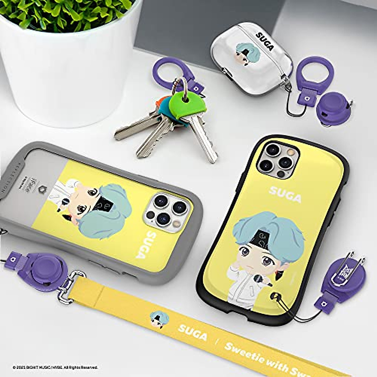 iFace TinyTAN inspired by BTS Cute Character Quick Release Lanyard Neck Strap for ID, Wallet, Smartphone, Camera, etc. (SUGA)