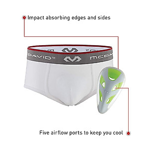 McDavid Men's Brief with FlexCup, Moisture-Wicking & Lightweight Protection, Support & Enhanced Fit, Includes FlexCup, White, Youth Regular