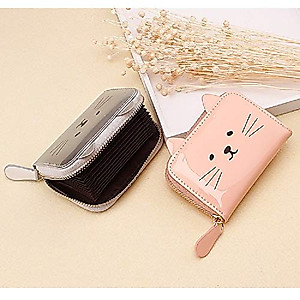 JIUFENG Women's RFID Blocking Wallet Cute Cat Printed Zipper Coin Purses Multi Purpose Card Holder Fashion Small Wallet (Black)