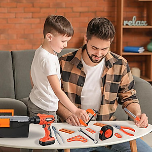 Elitoky Kids Tool Set - 35 PCS Toddler Tool Set with Tool Box & Electronic Toy Drill, Pretend Play Kids Construction Toy, Toddler Boy Toys, Toy Tools for Kids Ages 3,4,5,6,7,8 Years Old