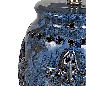 Nourison 18" Blue Coastal Starfish Engraved Ceramic Beachy Table Lamp for Bedroom, Living Room