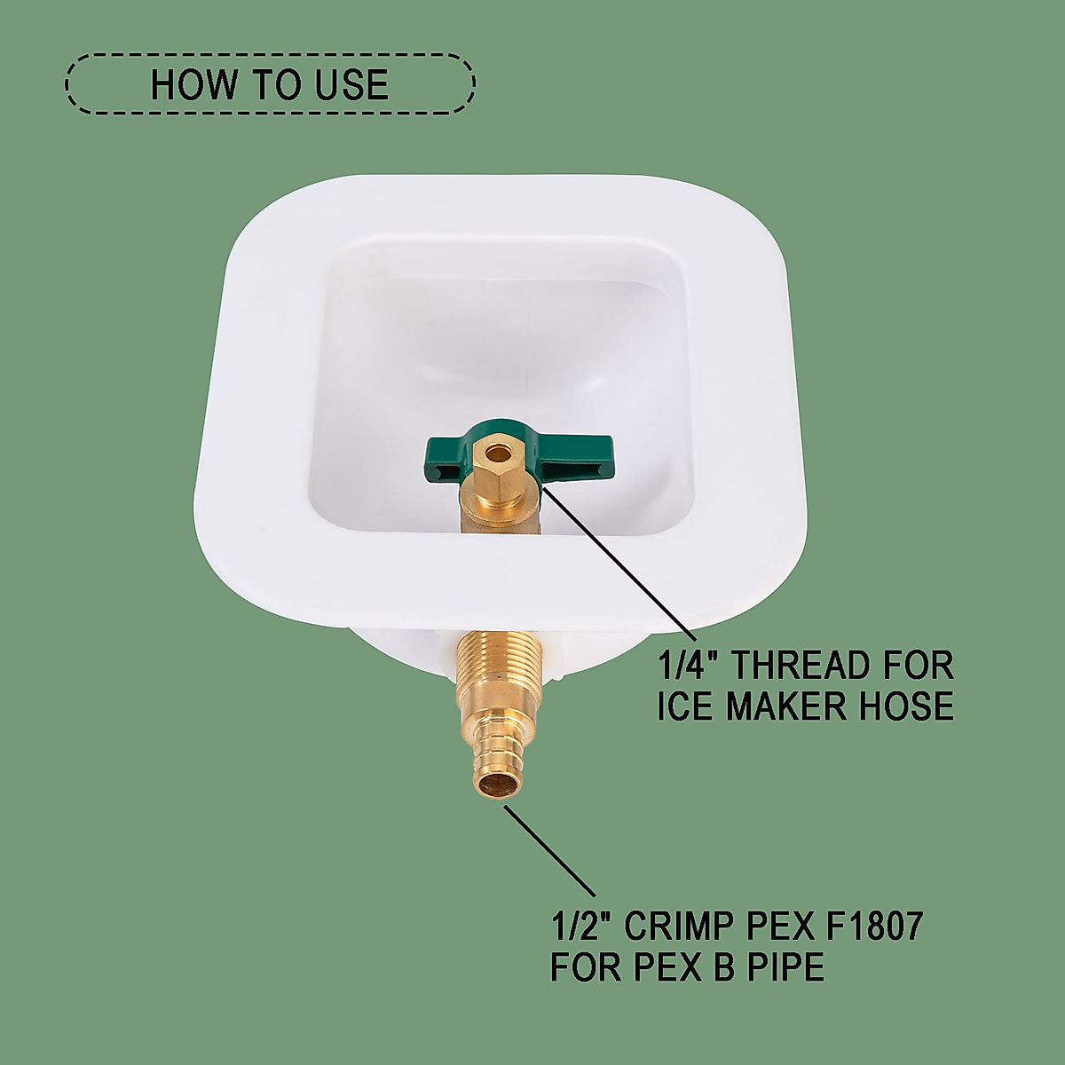 [1 Piece] Lingmfg Ice Maker Outlet Box PEX Crimp, 1/2 inch Crimp PEX 1807, Connection 1/4 Inch Ice Maker Hose, Water Valve Box Inlet Compression Cover Old Work