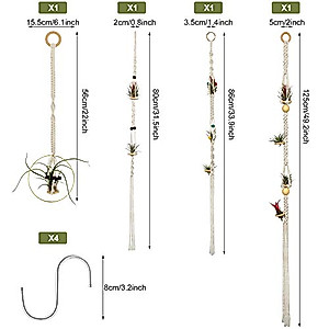 4 Pieces Hanging Air Plant Holders Tassel Plant Hanger Fabric Woven Hanging Plant Holder Decorative Air Plant Hanger with 4 Pieces Hooks for Home Plant Decoration (Beige)