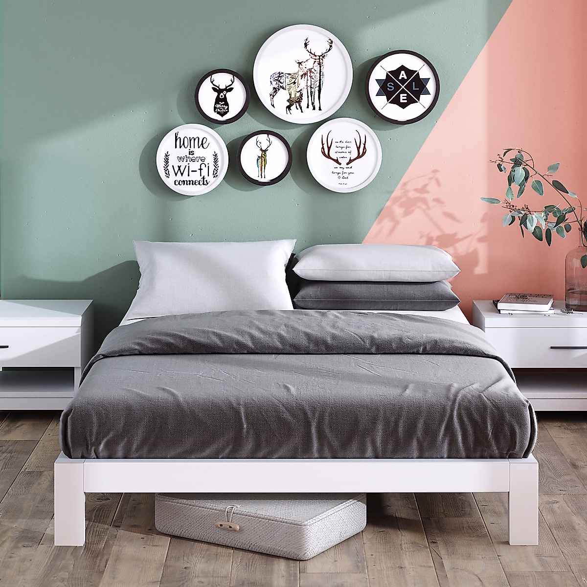 ZINUS Arnav Metal Platform Bed Frame, Wood Slat Support, No Box Spring Needed, Easy Assembly, White, Queen