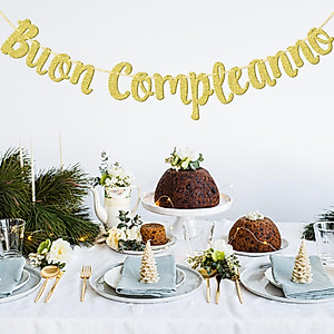 Buon Compleanno Banner, Italian Happy Birthday Sign Garland Party Decorations Anniversary Decor Photo Booth Props Gold