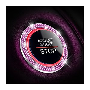 AUKEPO Car Bling Crystal Rhinestone Engine Start Ring Decals, 2 Pack Car Push Start Button Cover/Sticker, Key Ignition Knob Bling Ring, Sparkling Car Interior Accessories for Women (Purple)