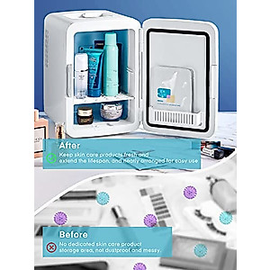 10 Liter/11 Can Mini Skincare Fridge with 3-Mode LED & Mirror, 110V AC/12V DC Portable Cooler & Warmer Small Refrigerator for Skin Care Cosmetic Makeup, Perfect for Office Bedroom Dorm Car, White