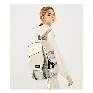 School Backpack Classic Basic Water Resistant Casual Daypack for Travel with Bottle Side Pockets Lightweight Bookbag College High School Bags For Boys Girls Gray Green/White