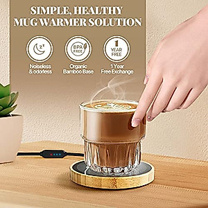 Coffee Mug Warmer, Candle Warmer Plate with 3 Hour Auto Shut Off, 3 Heat Setting Mug Warmer for Desk, Coffee Warmer with Handmade Wooden Base, Electric Heated Warmer, Temperature Safety Control