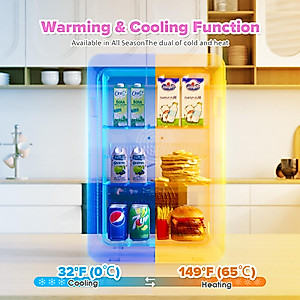 Kikihuose 22L/30Cans Mini Fridge for Bedroom, 12v DC Portable Cooler & Warmer, Mini Refrigerator with Glass Front, for Car Office Desk & Dorm Room Beverage Skincare Makeup (Fast Cooling Pink)