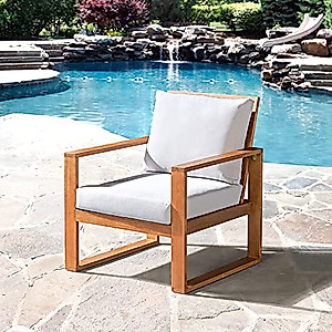 Weston Eucalyptus Wood Outdoor Chair with Gray Removable Cushions Weather-Resistant Deck Chair, Patio Furniture All-Weather, Backyard, Patio