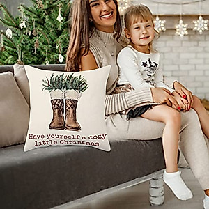 Scceatti Christmas Pillow Covers Set of 4 18x18 in Liene Winter Cushion Cover with Zipper Print Bohemian Toss Xmas Fashion Pillow Cases Protector for Couch Sofa Bed Living Room Decorations Gifts