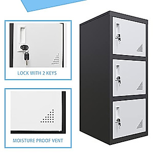 OSEILLC Metal Lockers with 3 Doors for Employees, 3-Tier Storage Locker, Vertical Small Locker, Locker Cabinet with Keys, Vertical Metal Cabinet for Home Office, Gym, School, Room Organizer