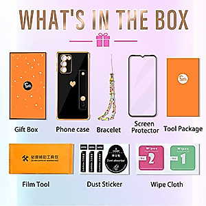 Likiyami for Samsung Galaxy A03S Phone Case Heart for Women Girls Cute Girly Pretty Luxury Aesthetic with Stand Cases Black and Gold Plating Love Hearts Cover Screen Chain for Galaxy A03S 6.5"