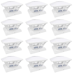 iGlow 12 Pack White Outdoor Garden 6 x 6 Solar SMD LED Post Deck Cap Square Fence Light Landscape Lamp PVC Vinyl Wood