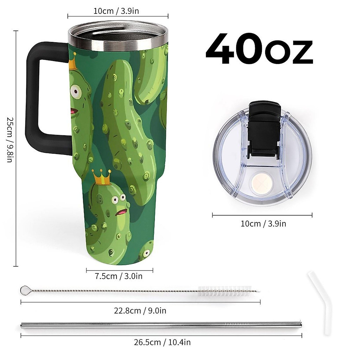 Dill Pickles Insulated Tumbler with Handle Stainless Steel Travel Coffee Mug with Lid And Straw 40oz