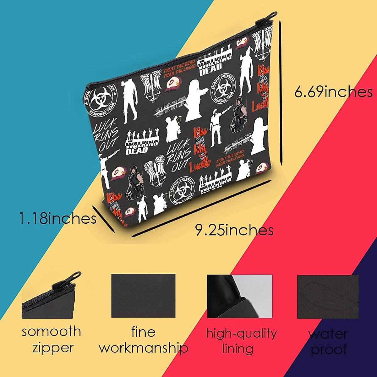 MNIGIU WD Cosmetic Bag TWD Merch TWD Fans Gift Zombie Themed Gift (Run-out Black Bag)