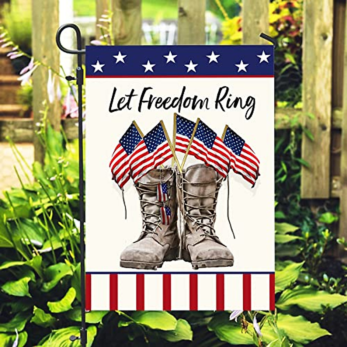 Patriotic Stripes Star Freedom American Garden Flag Welcome Garden Flag 12×18 Inch Double Sided 4th of July Independence Day Memorial Day Yard Outdoor Decor (Freedom Boot)