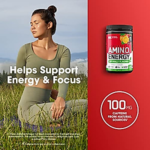 Optimum Nutrition Amino Energy Naturally Flavored Powder, Pre Workout, BCAAs, Amino Acids, Keto Friendly, Green Tea Extract, Energy Powder - Fruit Punch, 25 Servings, 7.94 Ounce (Pack of 1)