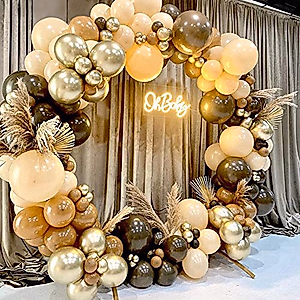 GIHOO Baby Shower Decoration 140Pcs Coffee Brown Balloon Arch Garland Kit Chrome Gold Latex Balloons for Bear Themed Birthday Neutral Wild One 1st Birthday Backdrop Party