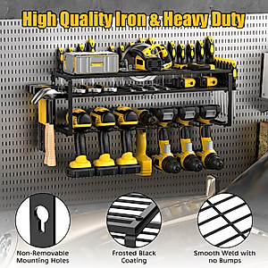 Xverycan Power Tool Organizer for Tool Storage, Wall Mounted Drill Holder, Tool Holder & Storage Rack for Garage Organizer, 3 Layer Heavy Duty Metal Tool Shelf with 7 Battery Holder Rack