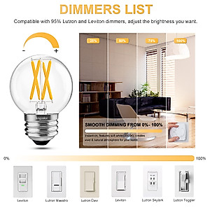 BLINGCOLOR 6 Pack Dimmable G16.5 LED Light Bulbs 60 Watt, E26 LED Bulbs 60 Watt Soft White 3000K, 6W E26 Globe LED Edison Small Light Bulb for Sputnik Chandelier, Vanity Lights, CRI80+, AC120V, 600lm