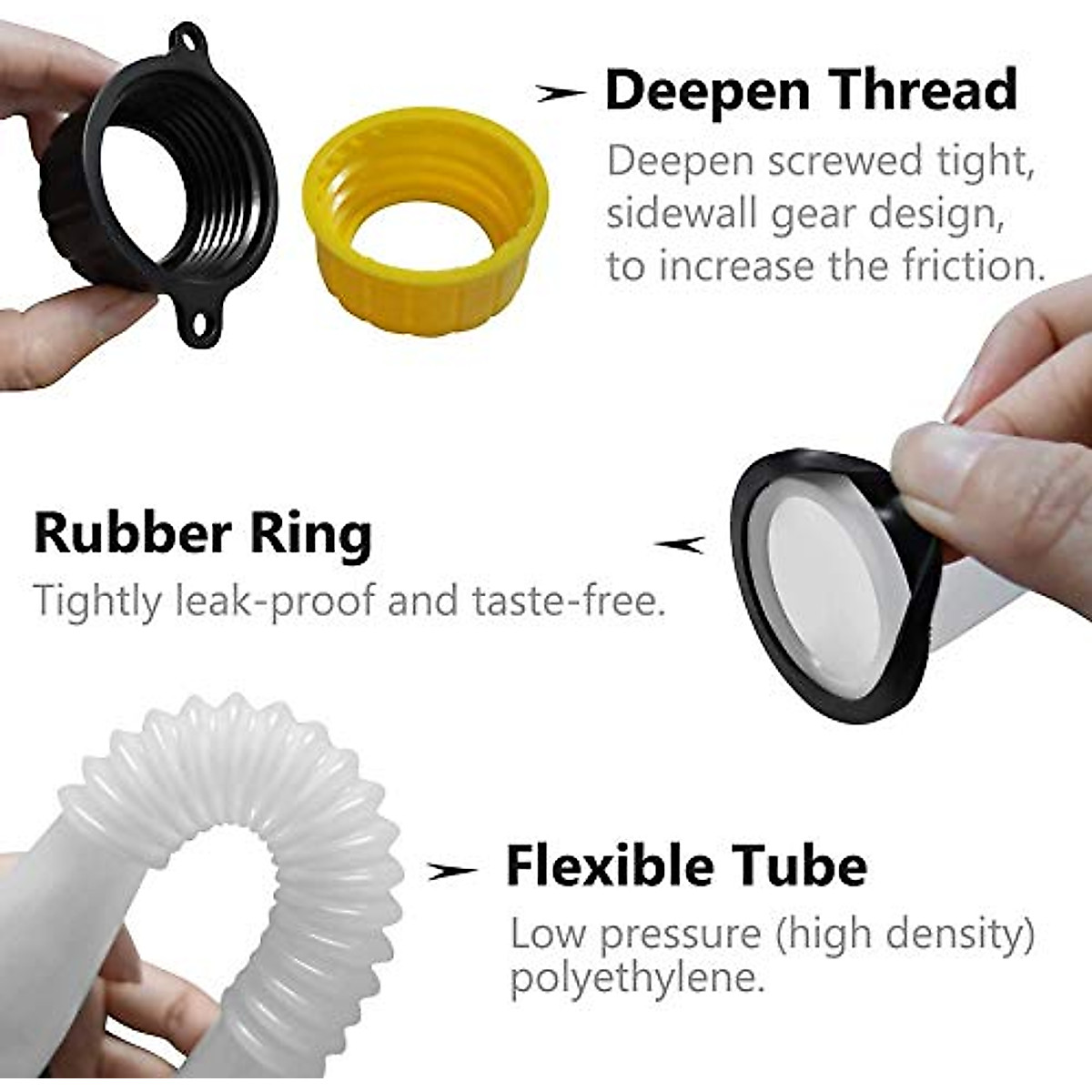 EONLION 3 Pack Gas Can Replacement Spout Kit, Flexible Pour Nozzle with Gasket, Stopper Caps, Collar Caps, Stripe Cap, for Water Jugs and Old Can