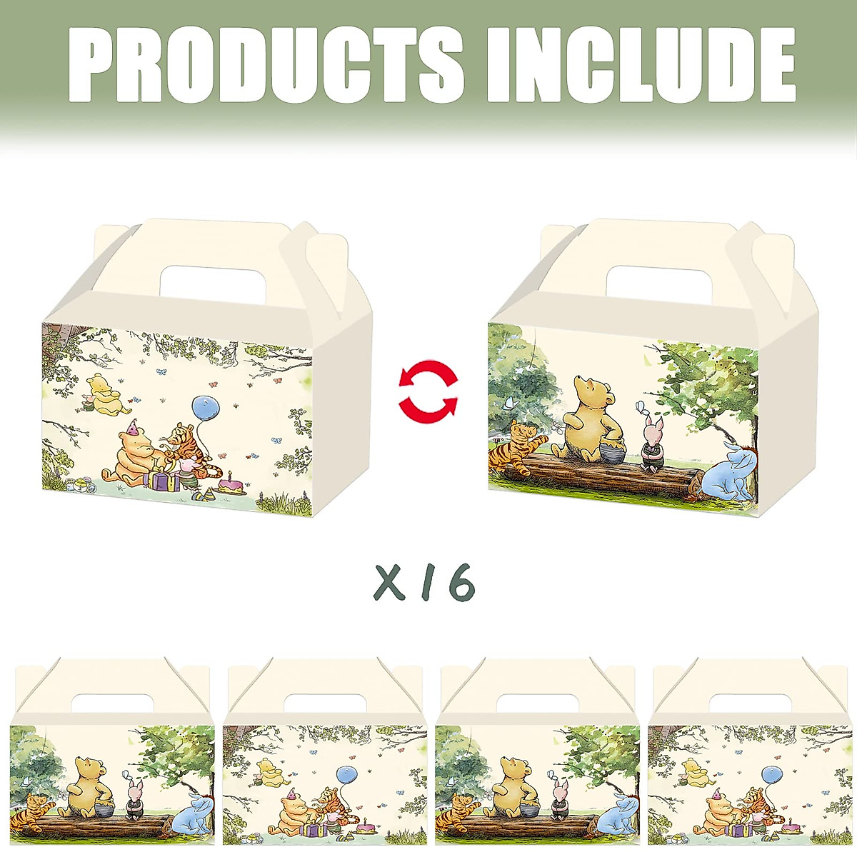 16 Pieces Classic Winnie Pooh Party Supplies, Winnie Pooh Baby Shower Decorations, Winnie Party Favor Boxes