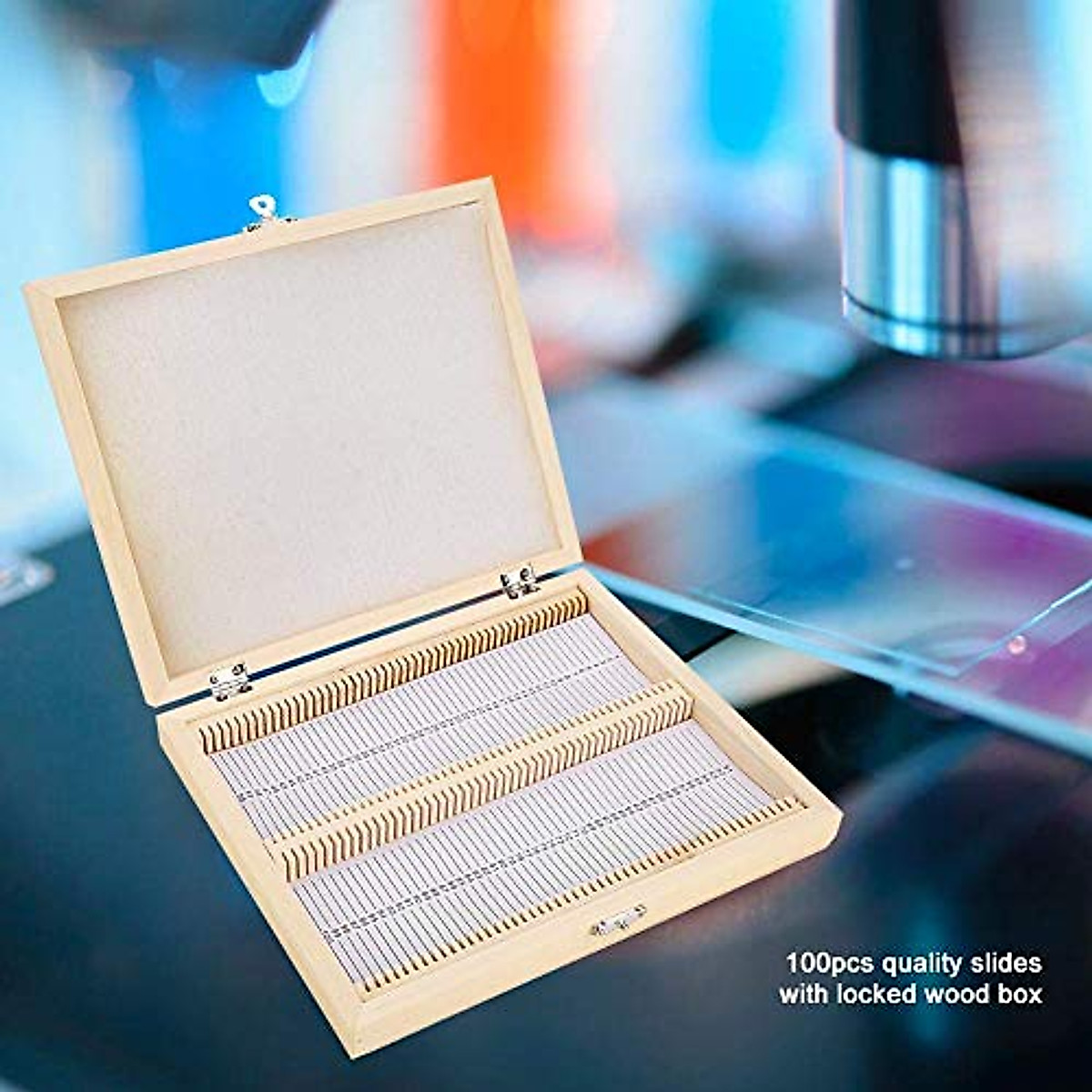 Wooden Box with Lock Storage Glass Slide Storage for Lab Glass Prepared Microscope Slides Storing Tool 22.8x18.8x3.5cm / 9x7.4x1.4in for Educational Use
