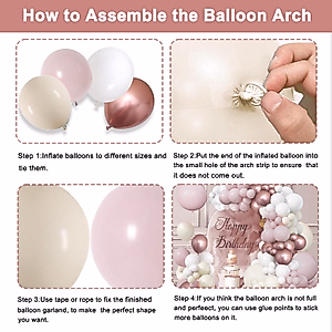 Dusty Pink White Balloons Arch Kit, Fog Pink Beige Rose Gold Metallic Balloon arch kit Boho Nude Cream Balloons for Baby Shower Boho Party Girl Birthday Princess Wedding Decorations